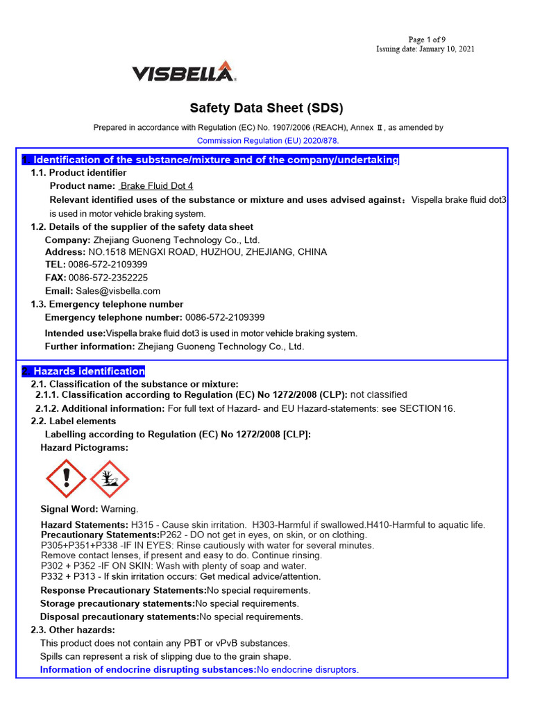 Brake Fluid Dot 4 SDS | PDF | Waste | Waste Management