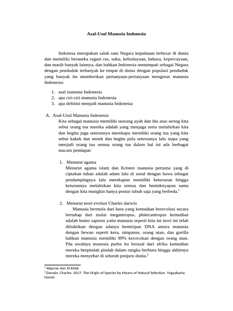Asal-Usul dan Ciri Manusia Indonesia | PDF | Filsafat | Agama ...