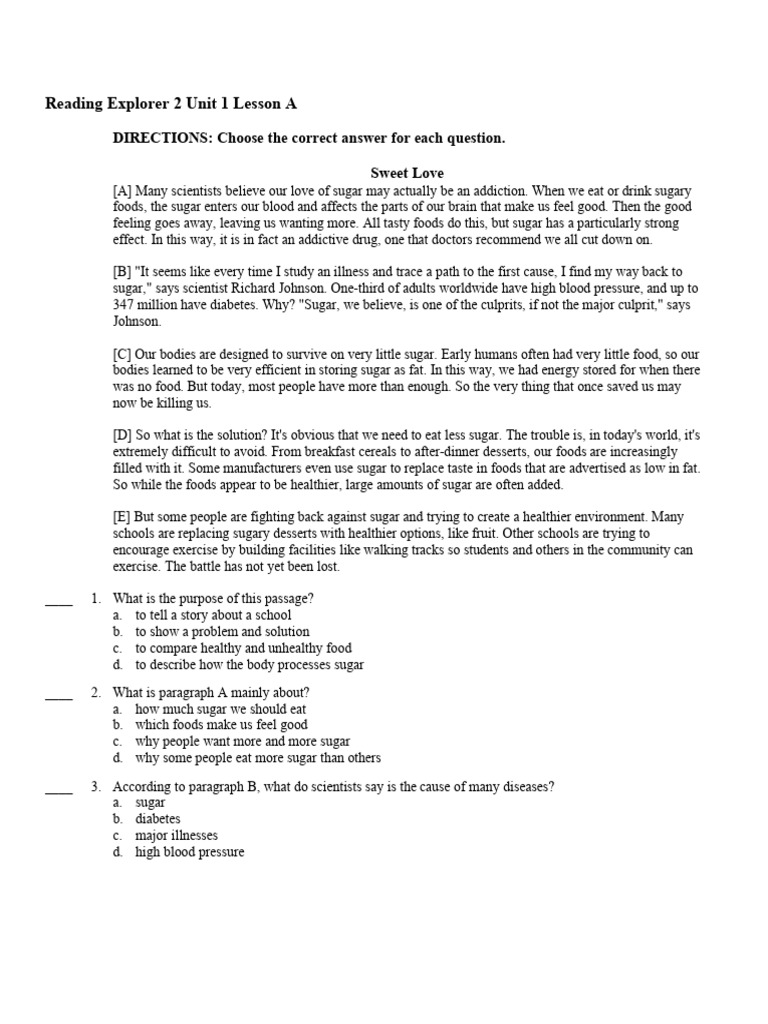 Reading Explorer 2 Unit 1 Lesson A | PDF | Chocolate