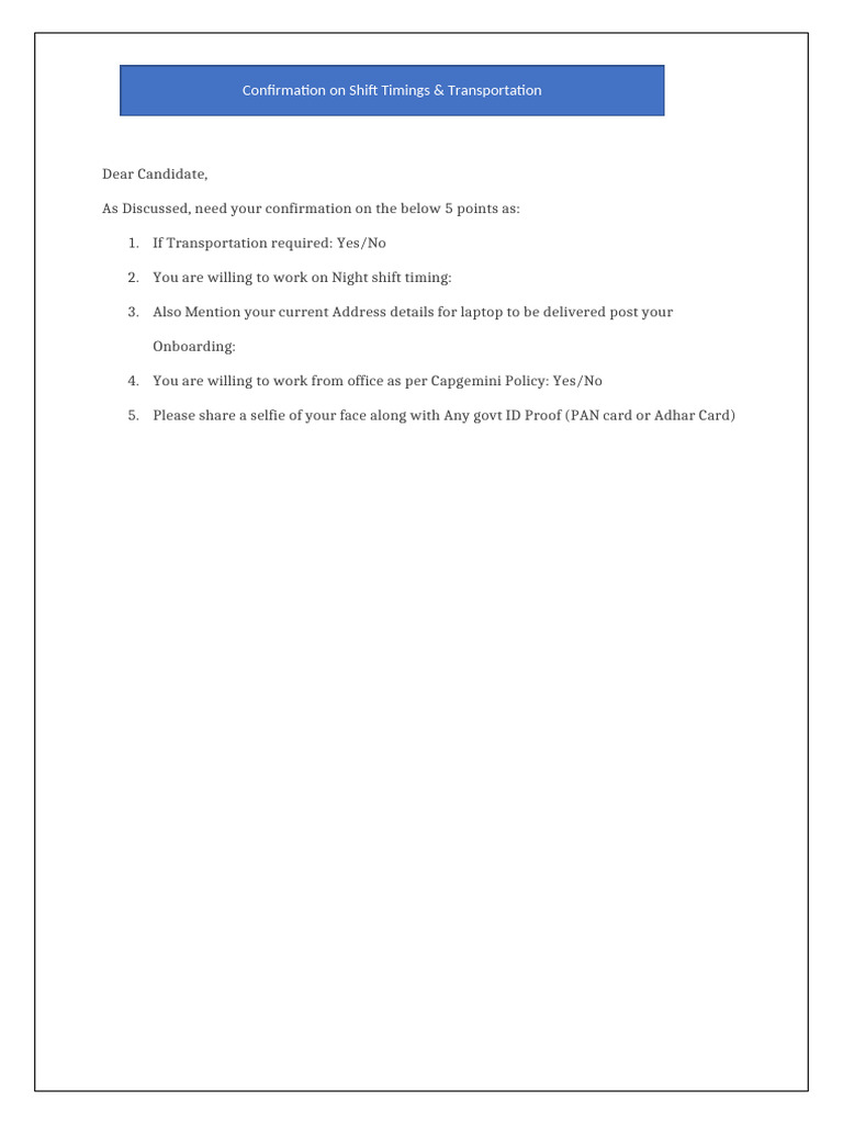 Confirmation On Shift & Transportation | PDF | Career & Growth | Business