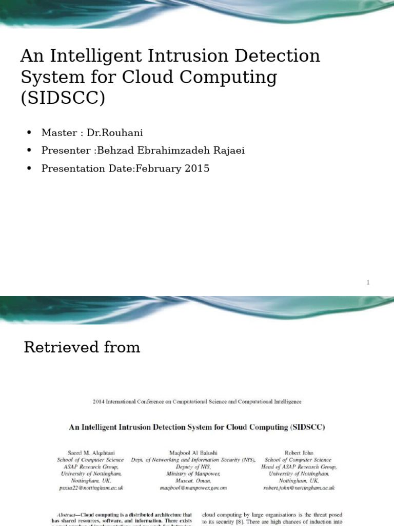 An Intelligent Intrusion Detection System For Cloud Computing | PDF | Denial Of Service Attack ...