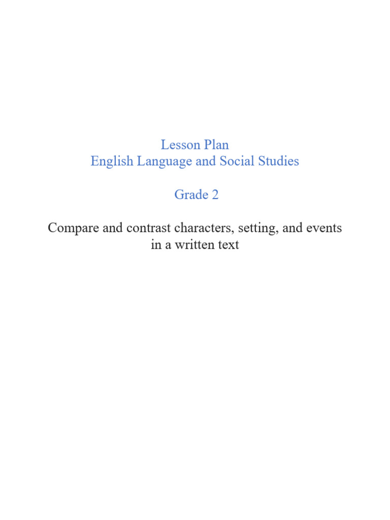 Lesson Plan - English Language and Social Studies - Grade 2 - Compare and Contrast Characters ...