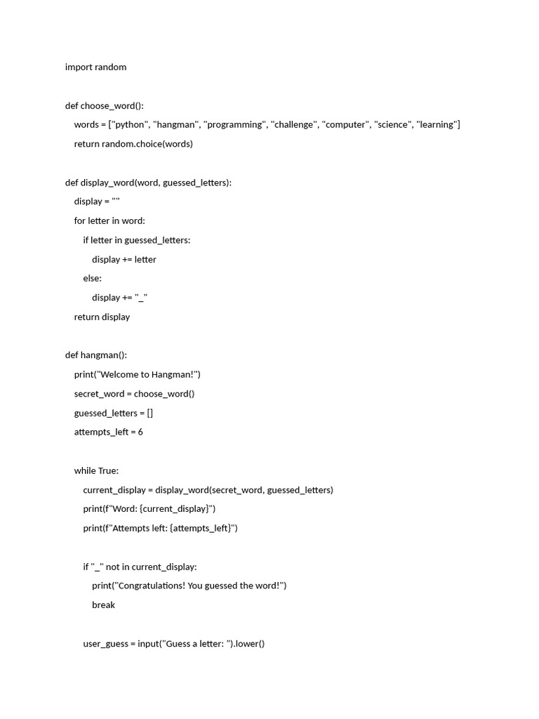 Python Hangman Game Code Example | PDF