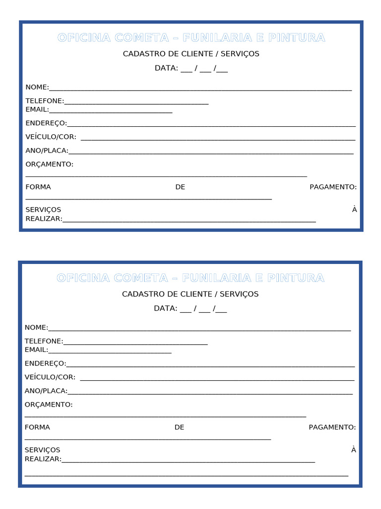 Modelo - Ficha Cadastro de Clientes - Oficina | PDF | Carreira e ...