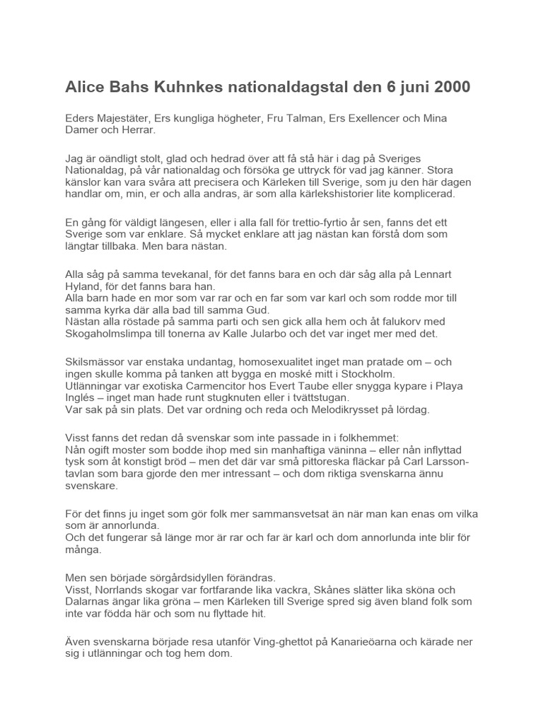 Alice Bahs Kuhnkes Nationaldagstal Den 6 Juni 2000-1 | PDF
