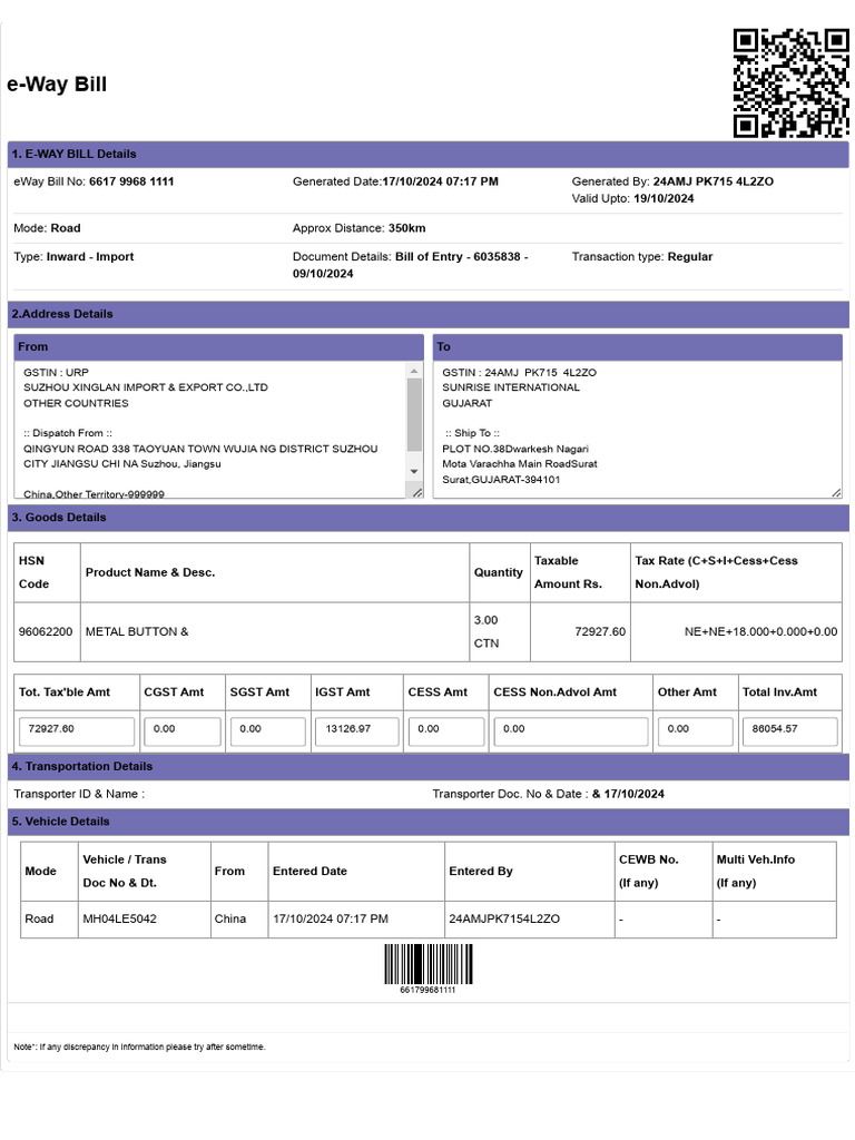 E-Way Bill Details and Cess Amounts | PDF | Economies | Governance