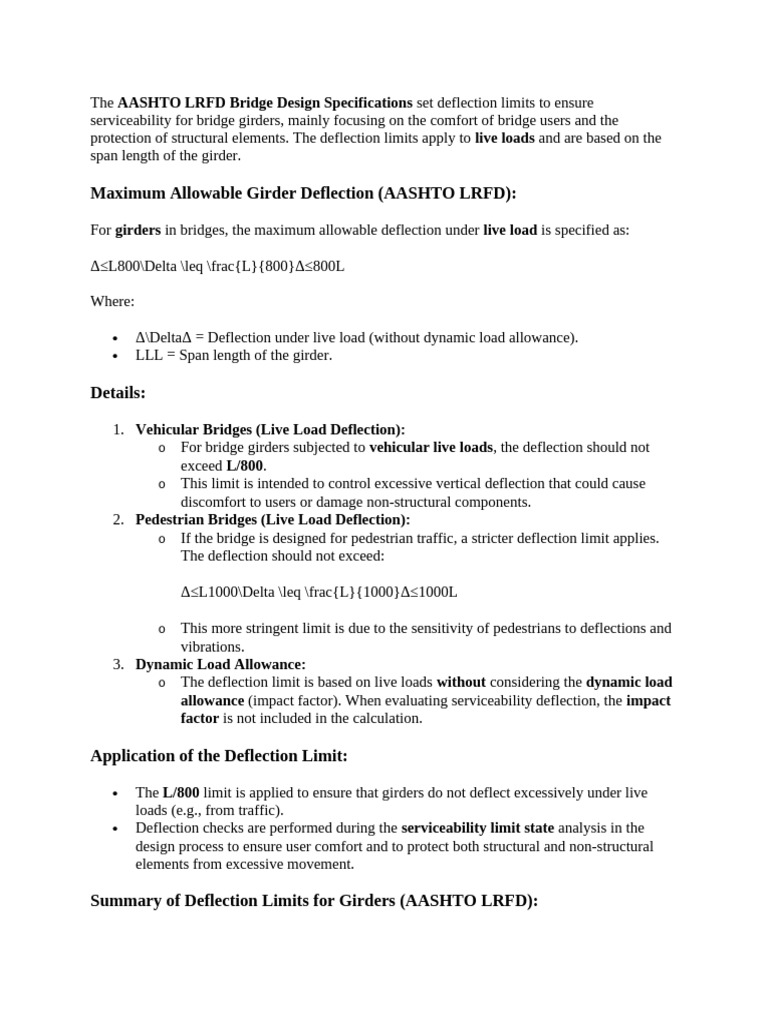 Bridge Girder Deflection Limit As Per AASHTO LRFD | PDF | Computers ...