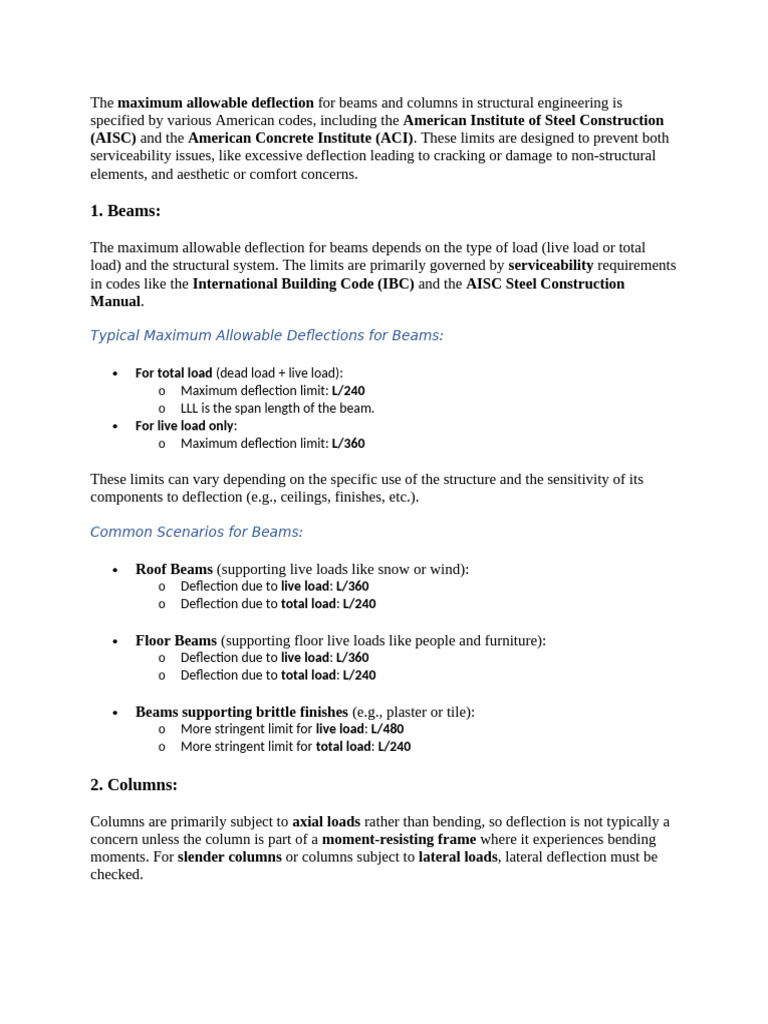 Deflection Limits for Beams and Columns | PDF | Beam (Structure ...