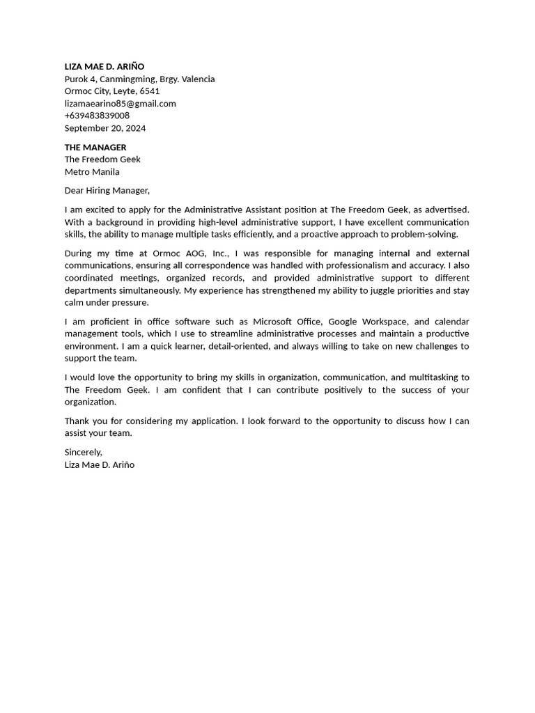 Cover Letter Freedom Geek | PDF