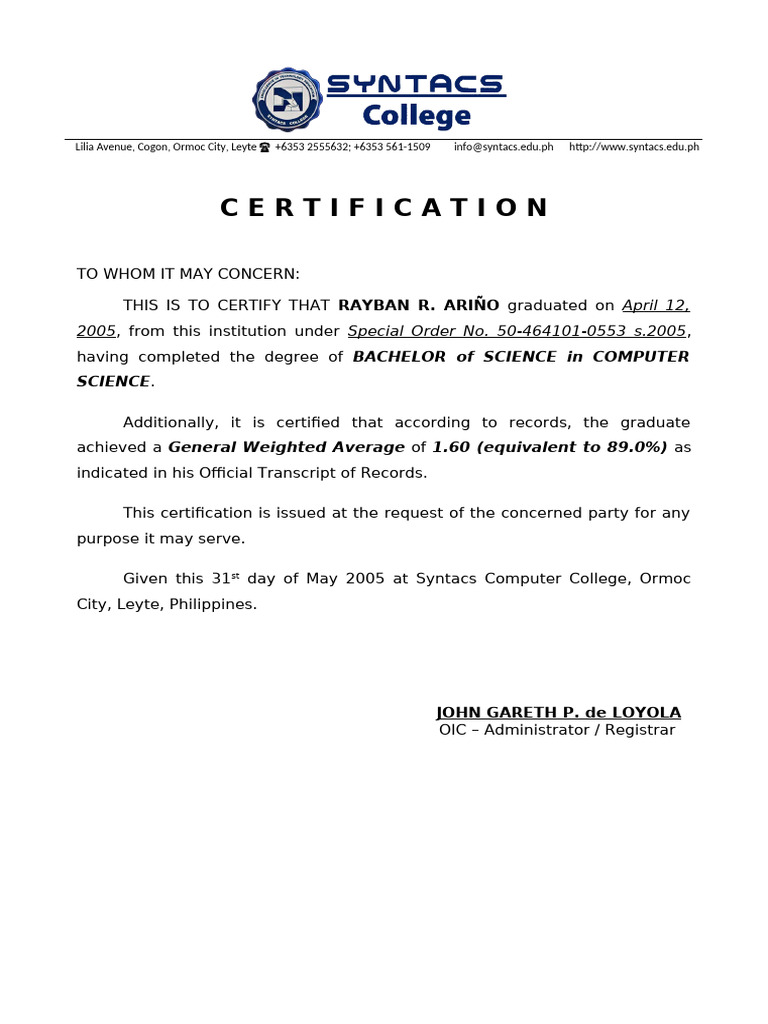 GWA certificate | PDF