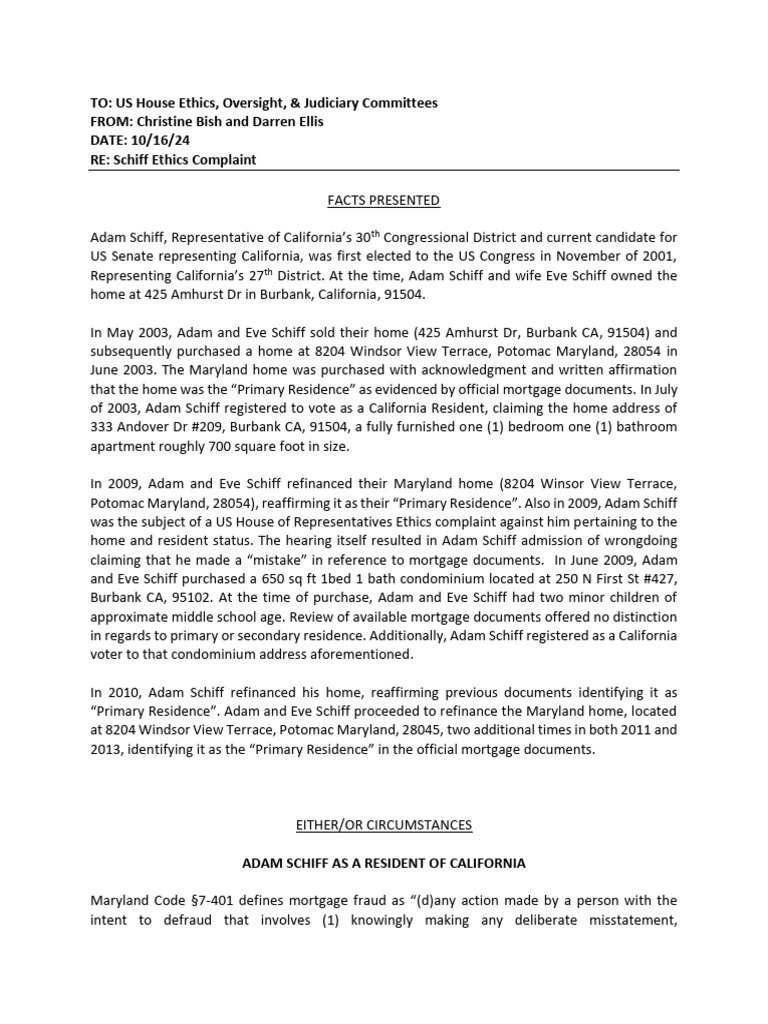 OCT. 2024 Bish Schiff Complaint | PDF | Loans | Refinancing