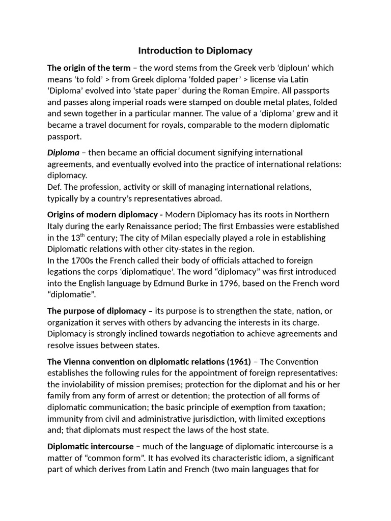 Introduction To Diplomacy | PDF | Diplomacy | Treaty