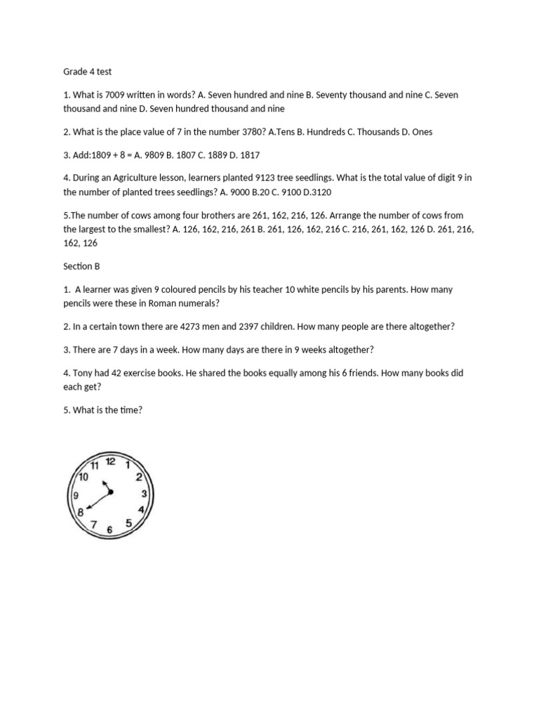 Grade 4 math test | PDF