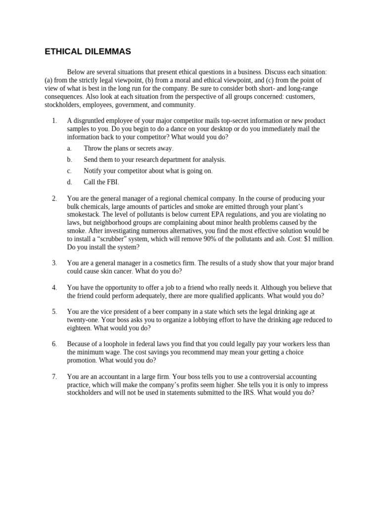 Ethical Dilemmas | PDF | Career & Growth