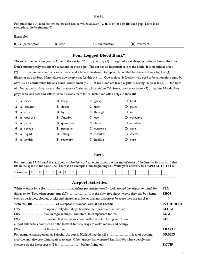 Reading and Use of English B2 | PDF | Airport | Cats