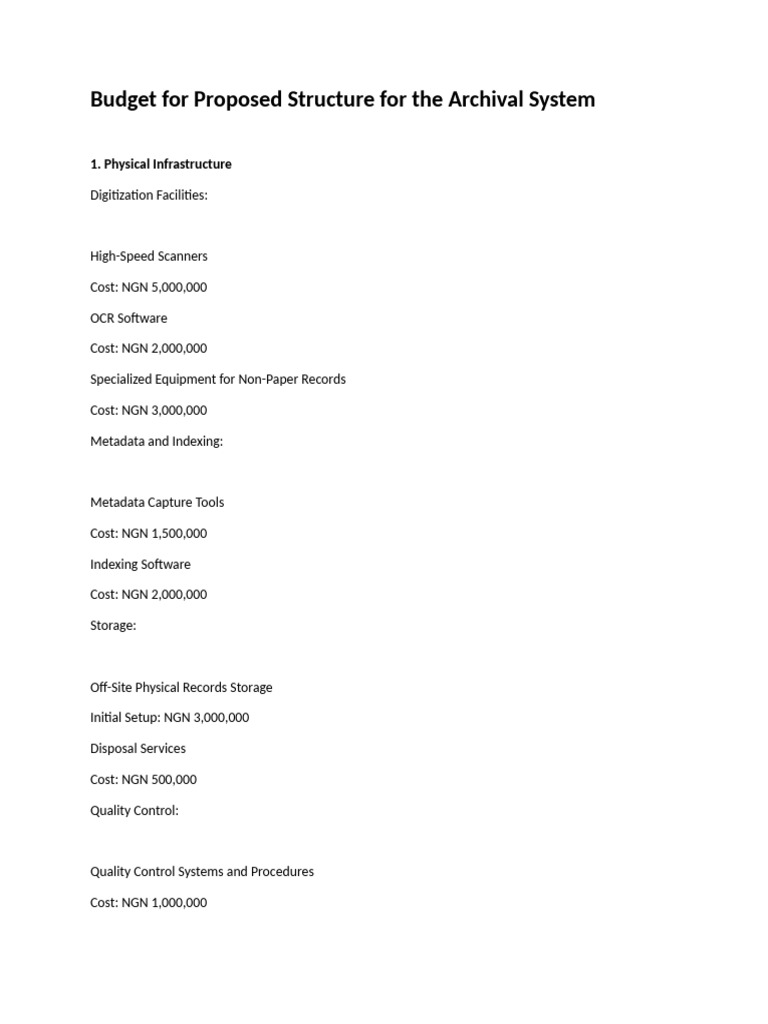 Budget For Proposed Structure For The Archival System | PDF | Cloud ...