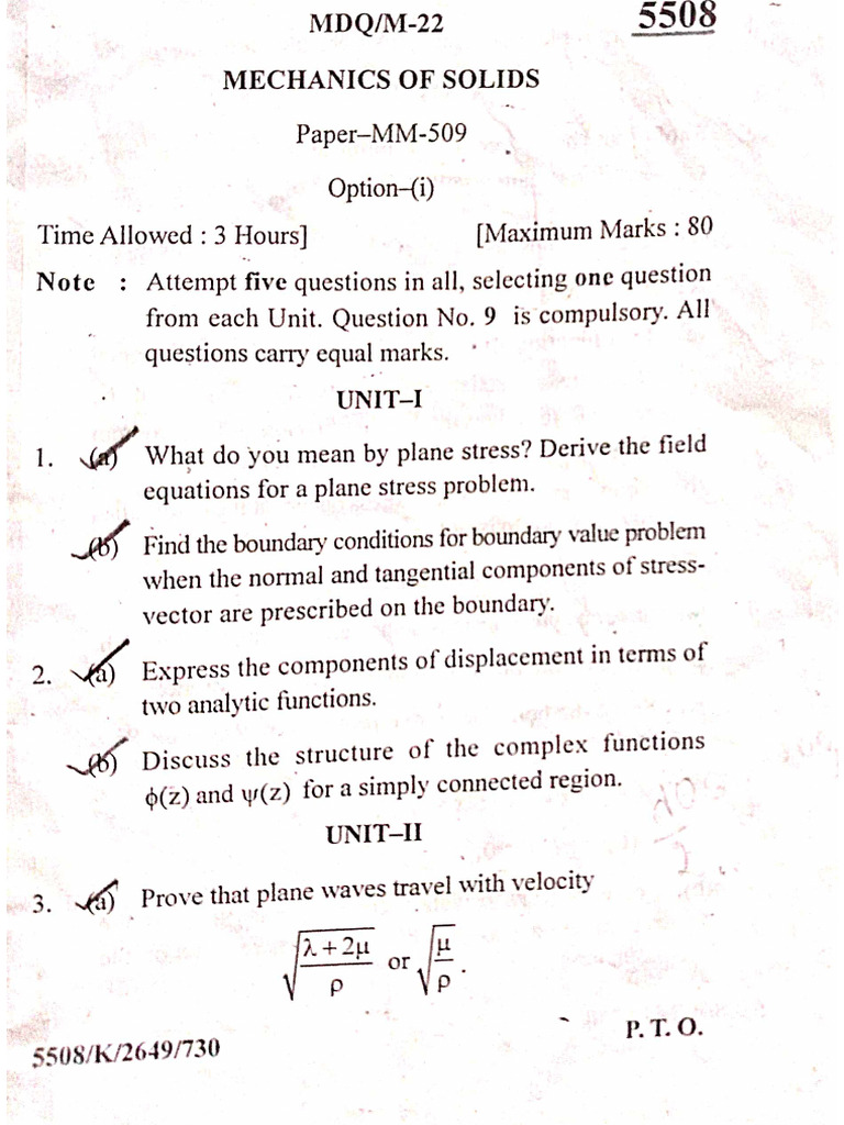 mechanics_of_solid_paper_of_2022_PDF_kuk_University_msc_math_sem | PDF