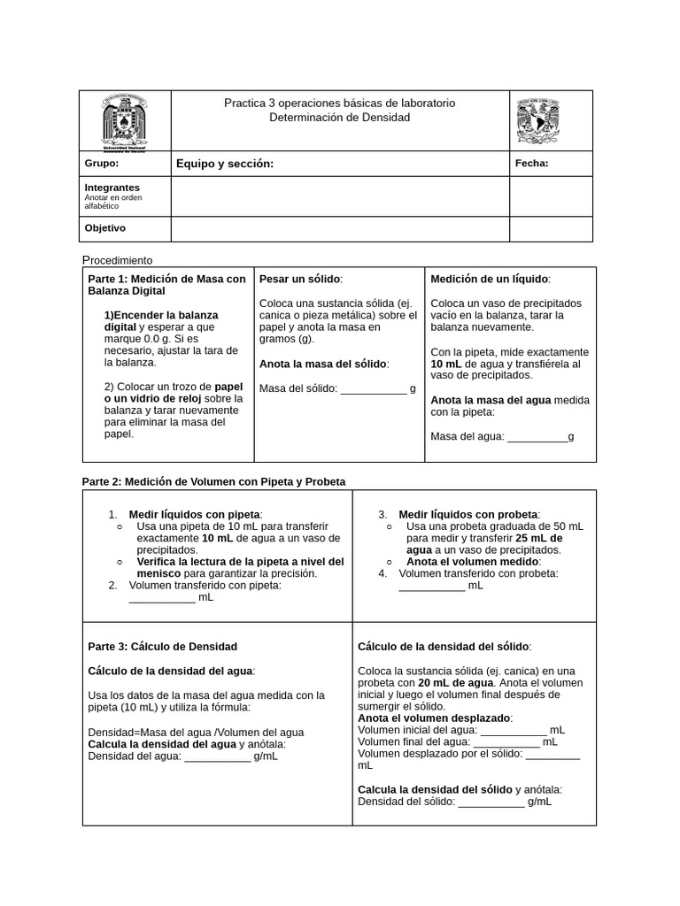 Practica 3 Operaciones B-Sicas de Laboratorio - Densidad - Documentos de Google | PDF