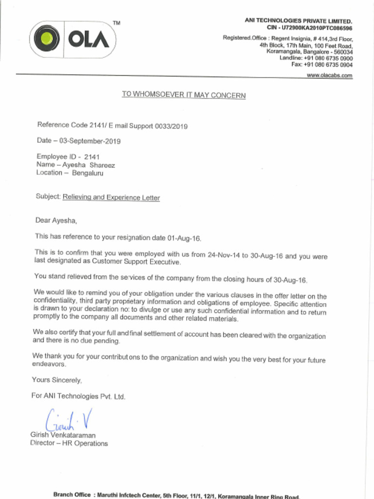 Ola Relieving Letter (1)_edited | PDF