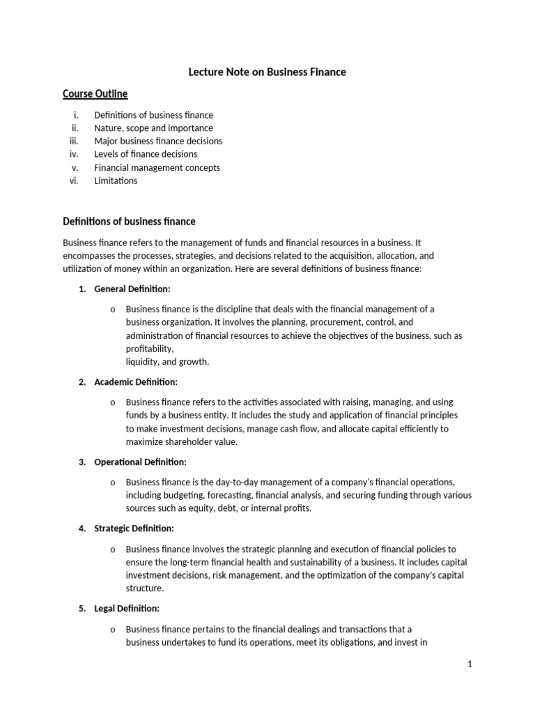Lecture Note On Business Finance | PDF | Dividend | Capital Budgeting