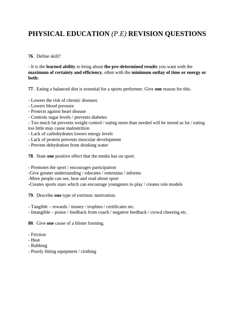 P.E. Revision Questions & Answers Guide | PDF | Strength Training | Blood