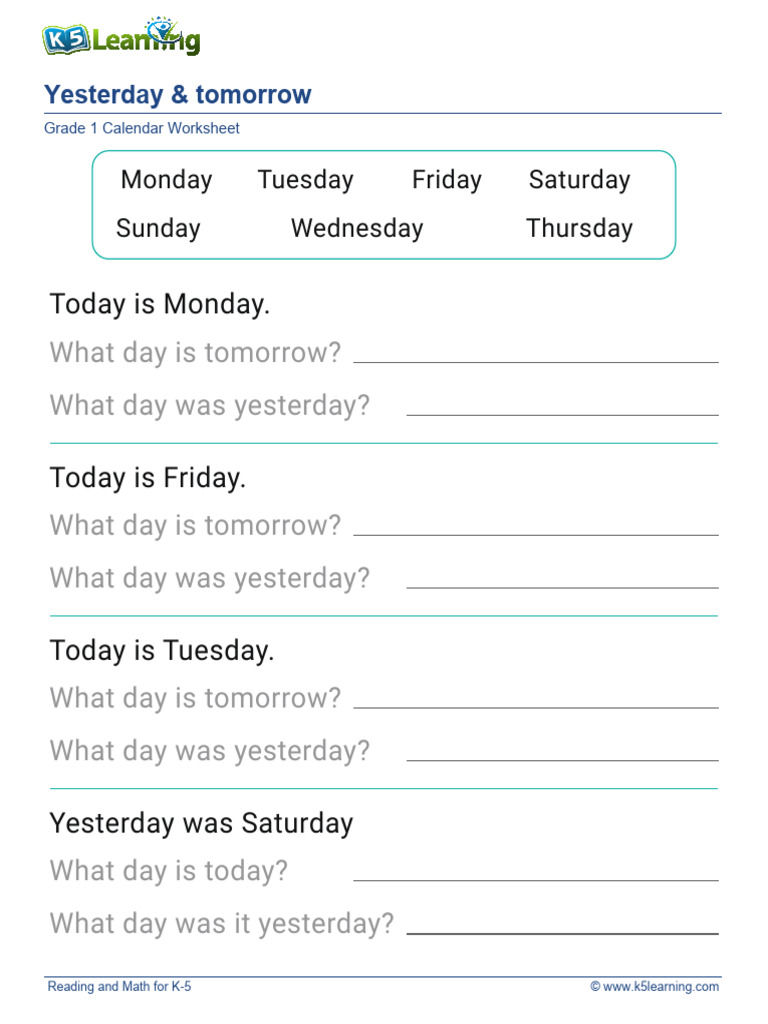 Grade 1 Days Of Week E Pdf