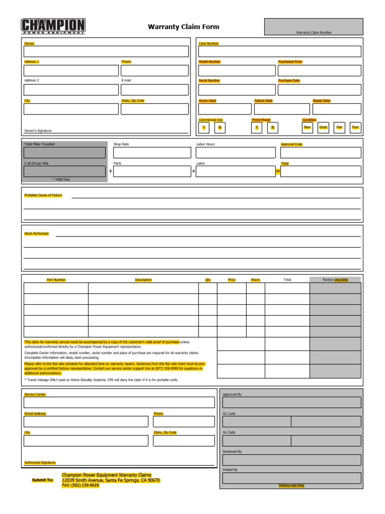 Warranty Claim Form- Electronic HL | PDF