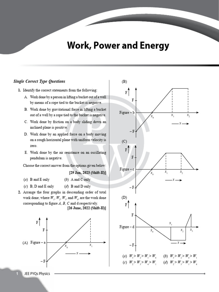 Work, Power and Energy - PYQ Practice Sheet | PDF | Force | Mass