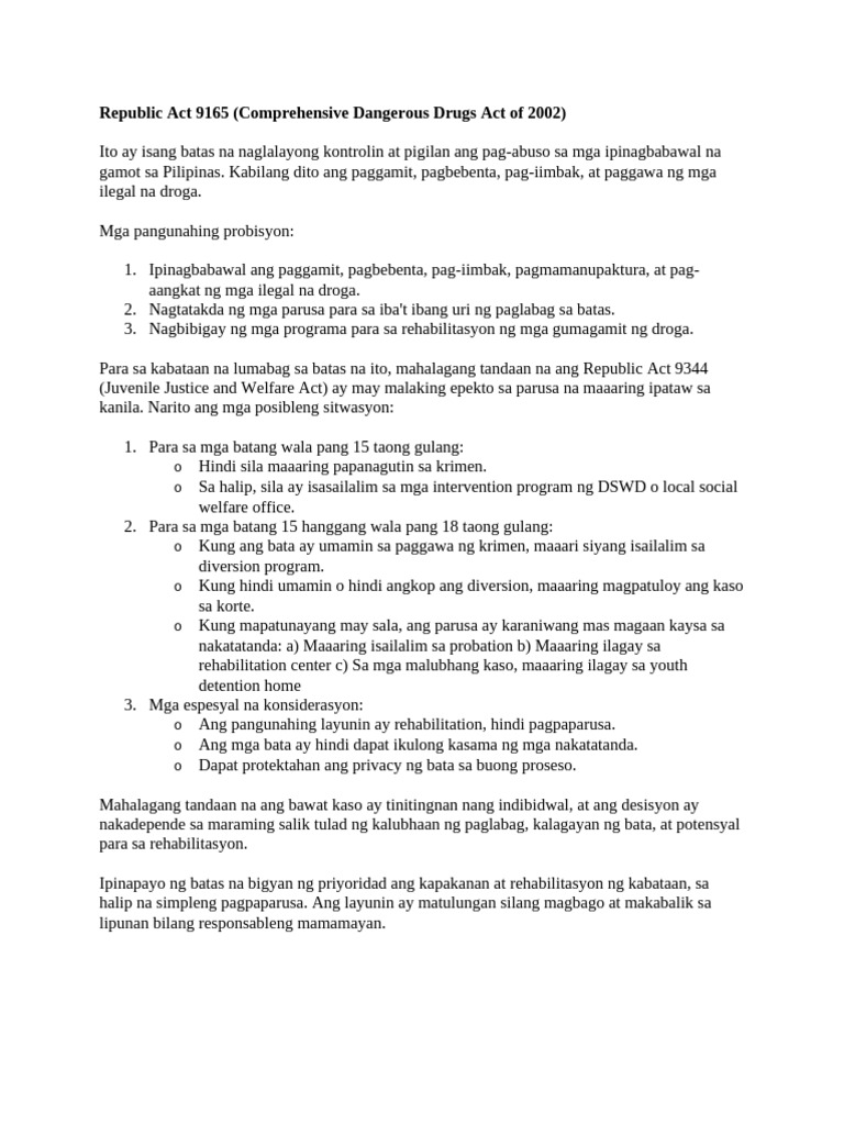 Comprehensive Dangerous Drugs Act of 2002 (RA 9165) | PDF