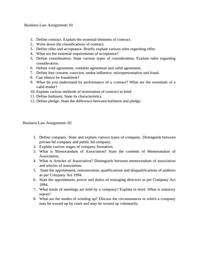 Business law assignments | PDF