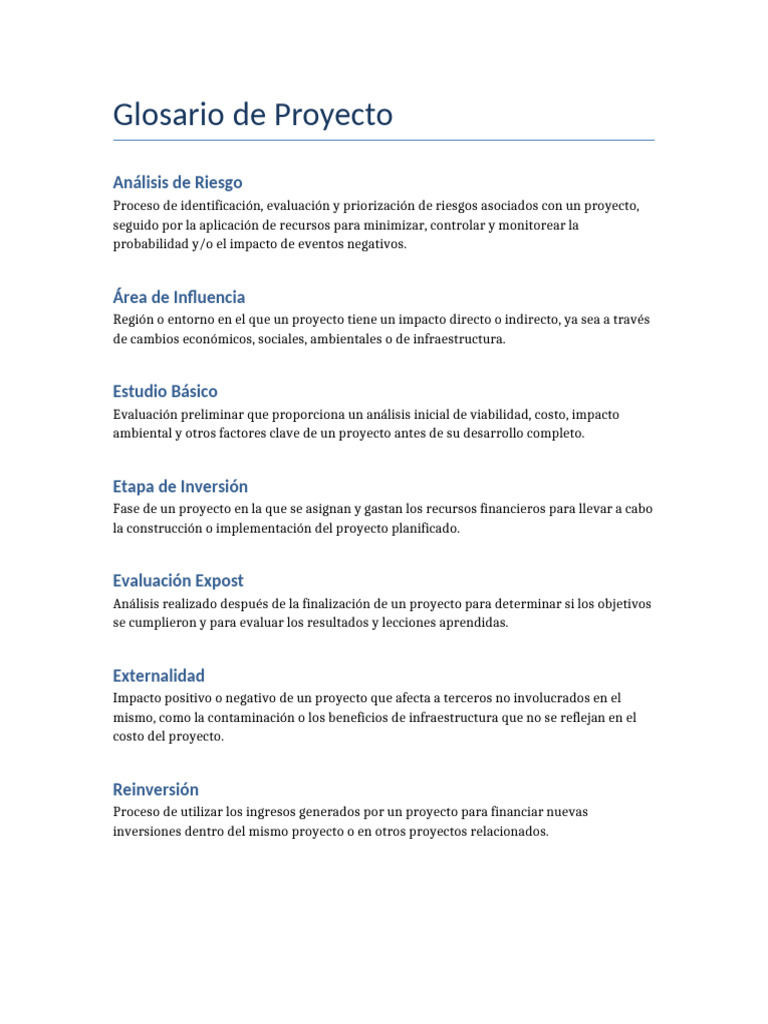 Glosario de Proyecto | PDF | Entorno natural | Infraestructura