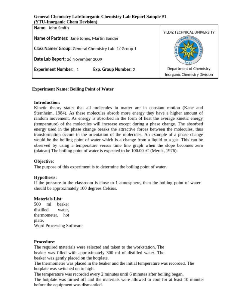 Lab - Report - Sample - General Chem-Inorganic Chem - YTU 2016 | PDF ...
