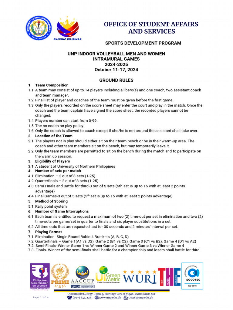 Volleyball Intrams Ground Rules and Sched Updated | PDF | Volleyball | Sports Competitions