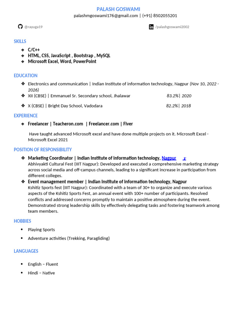 Palash's Resume | PDF | Business