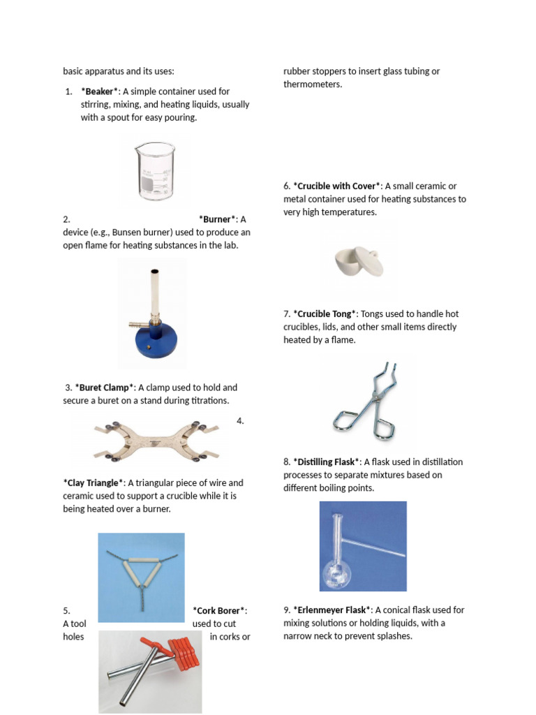 Basic Apparatus and Its Uses | PDF | Zinc | Chemical Reactions