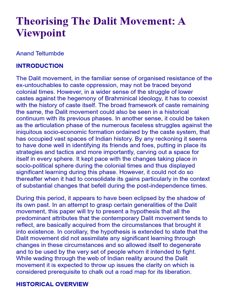 Theorising The Dalit Movement - A Viewpoint | PDF | Dalit | Caste