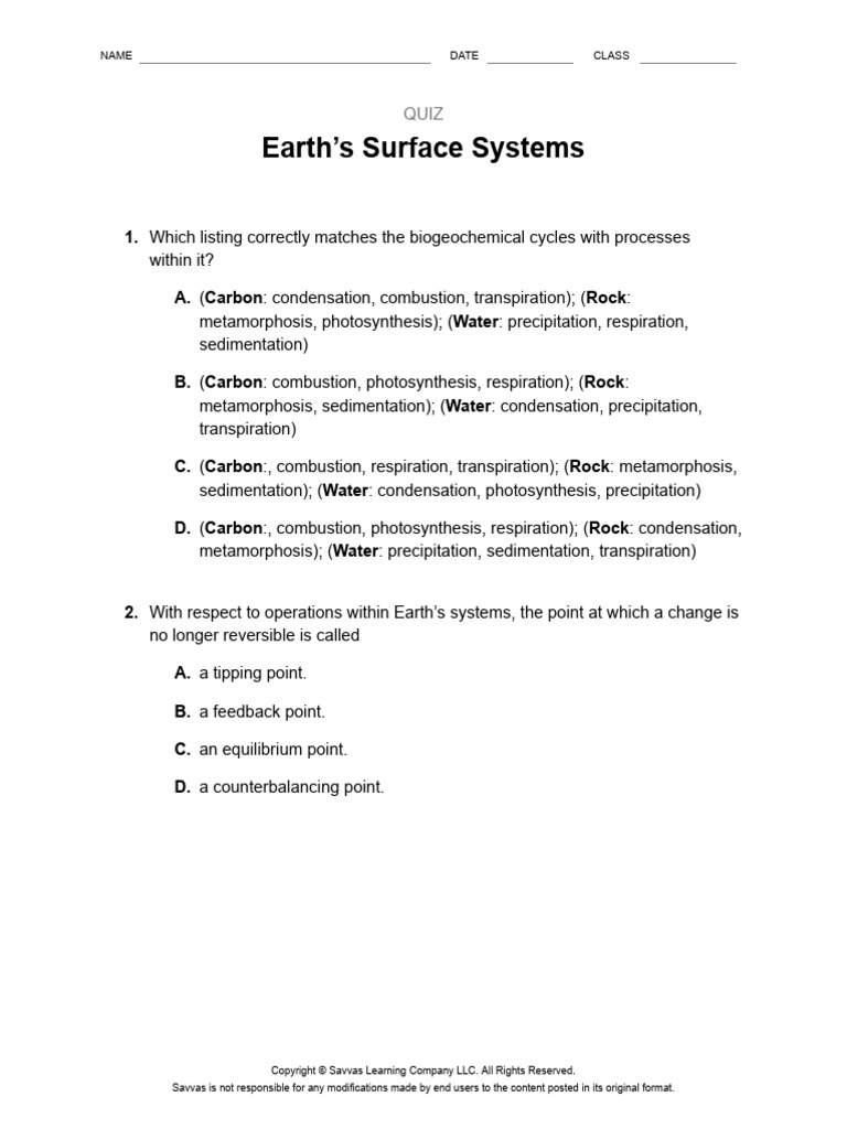 Editable Quiz PDF_ Earth's Surface Systems | PDF | Systems Ecology ...