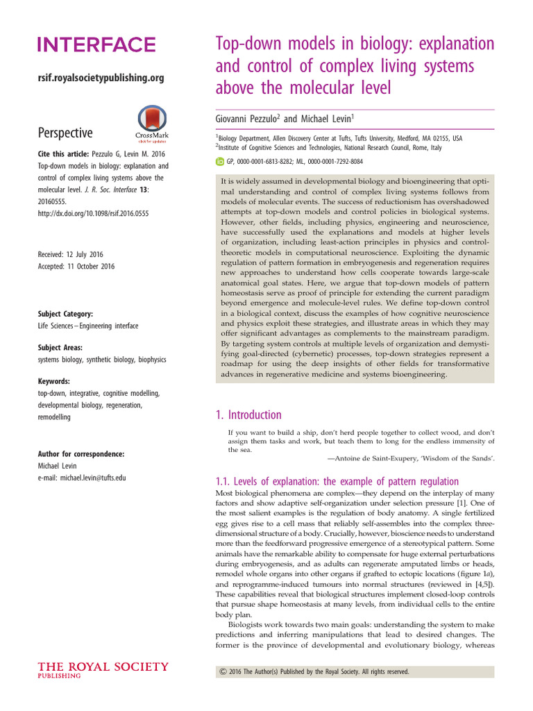 Pezzulo Et Al 2016 Top Down Models in Biology Explanation and Control ...