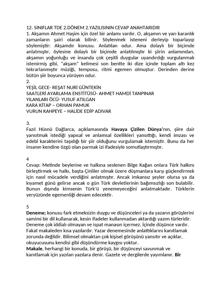 12 TDE 2.2. YAZILI CEVAPLARI. DÜZdocx | PDF