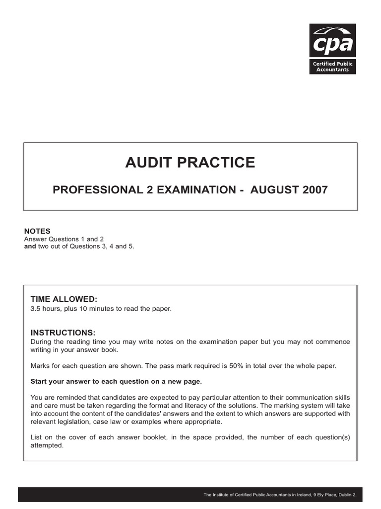 P2 - Audit Practice August 07 | PDF | Audit | Valuation (Finance)