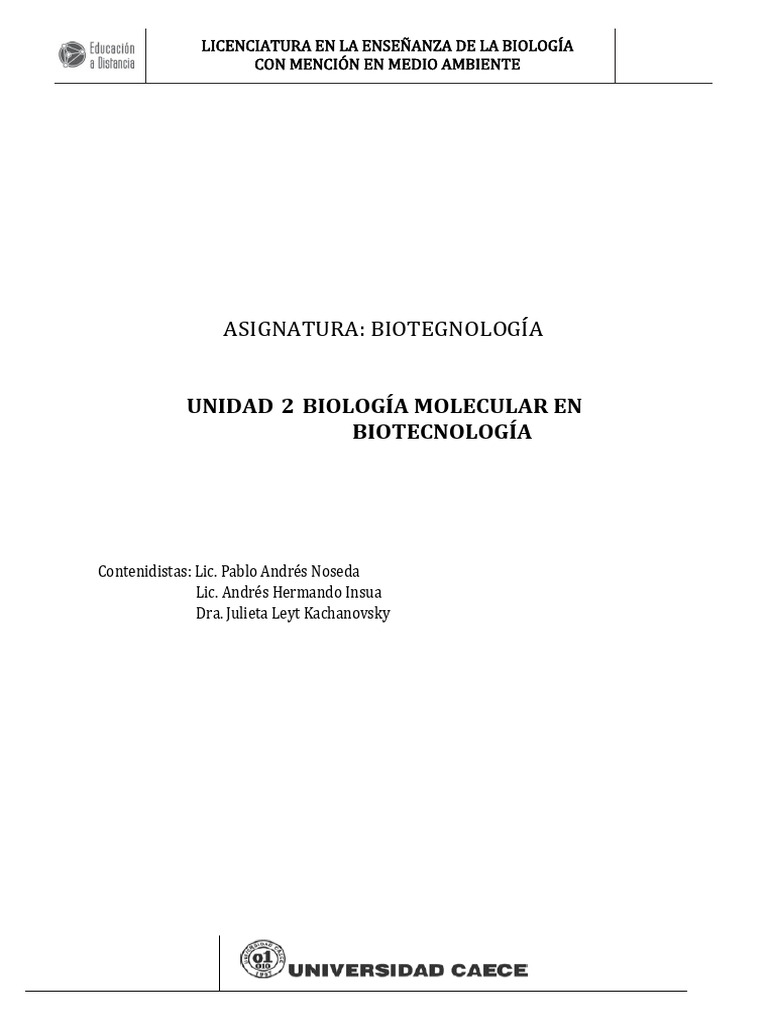 Unidad 2 biotec | PDF | Plásmido | Adn