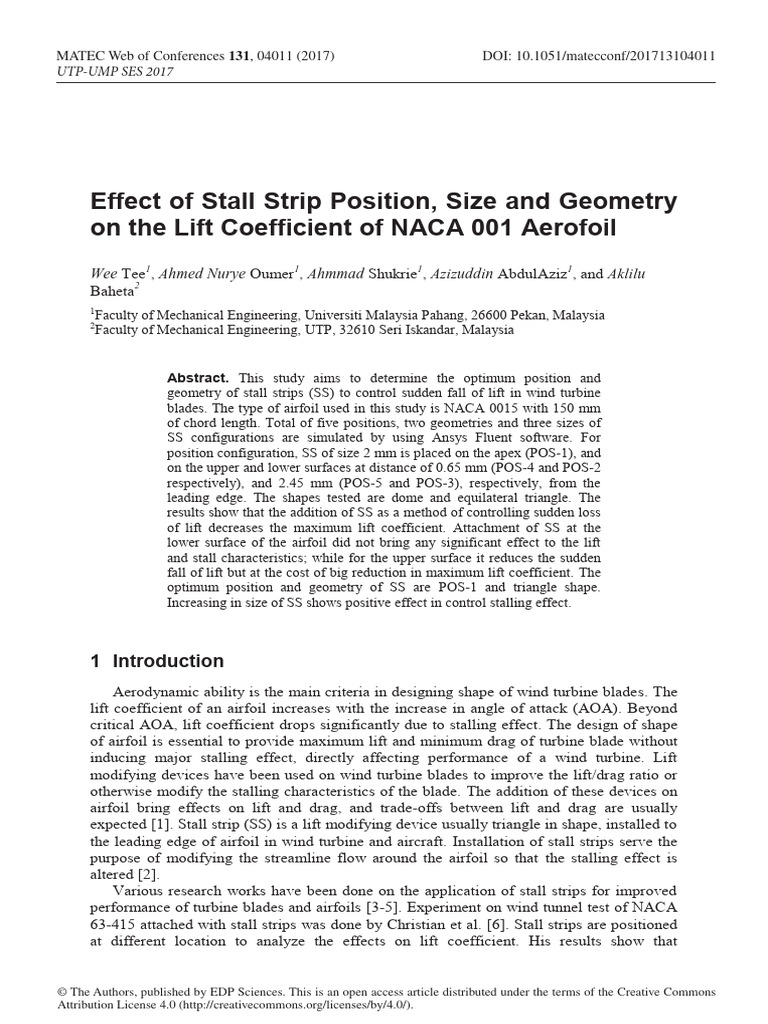 Effect of Stall Strip Position, Size and Geometry | PDF | Airfoil ...