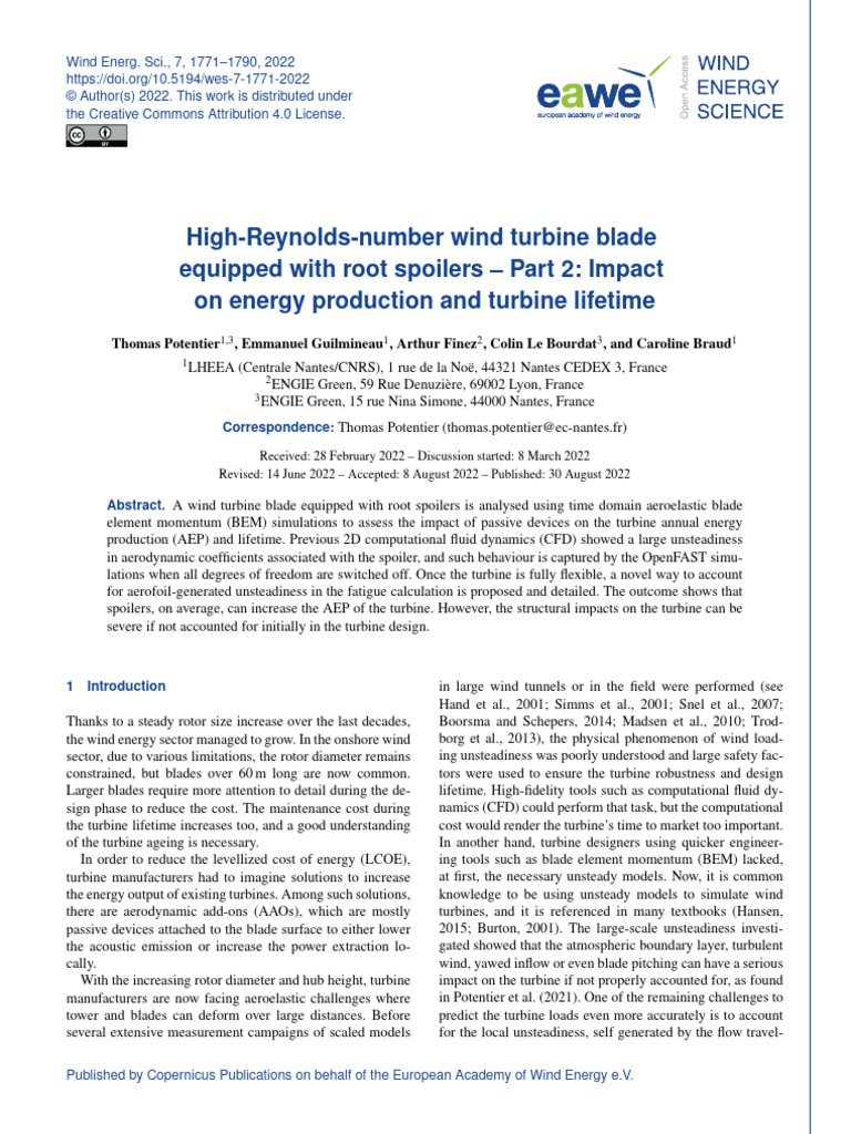 Wind Turbine Root Spoilers Impact | PDF | Turbine | Fluid Dynamics