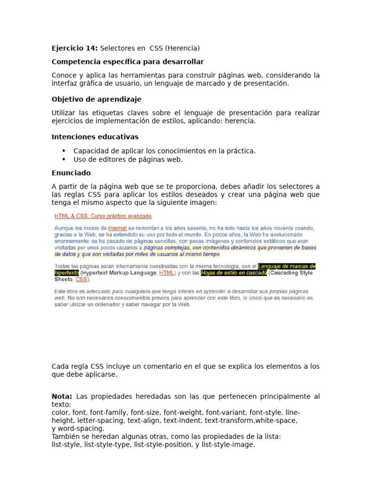 Ejercicio 14 Selectores en CSS (Herencia) | PDF | Red mundial | Internet y web