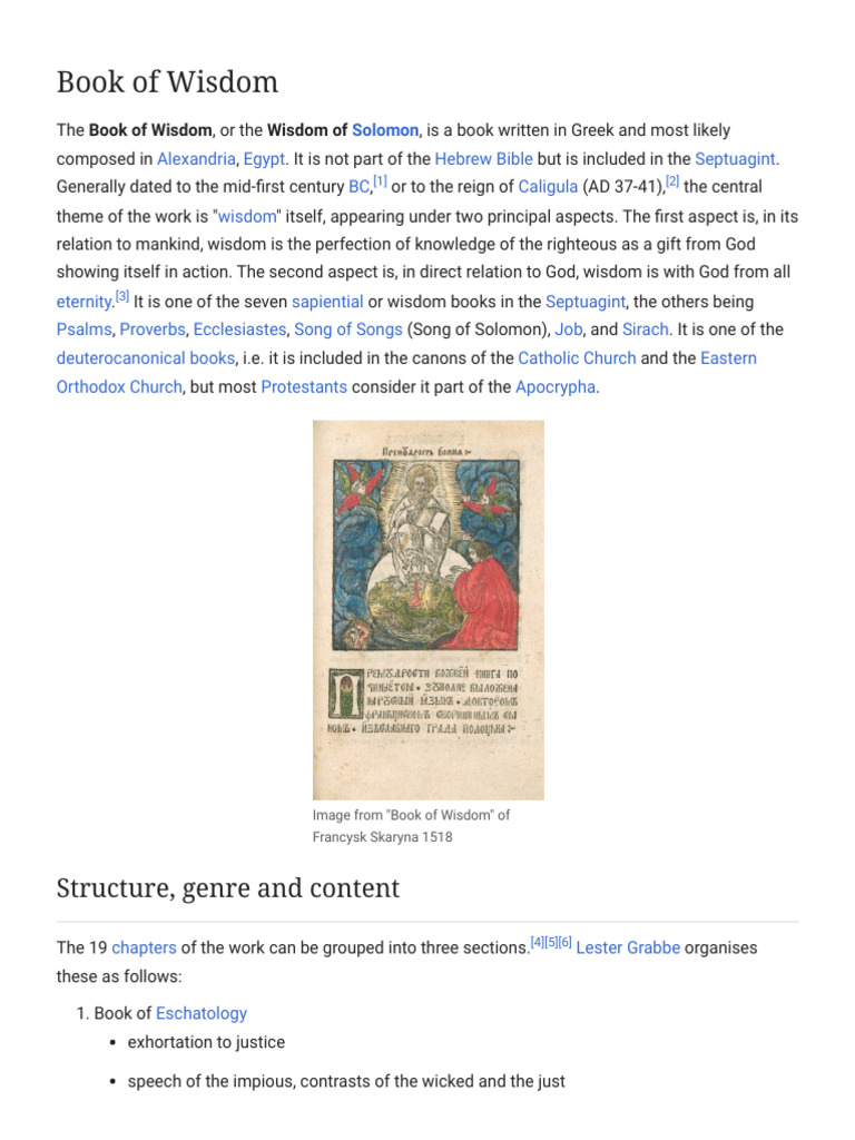 Book of Wisdom - Wikipedia | PDF | Religious Texts | Bible