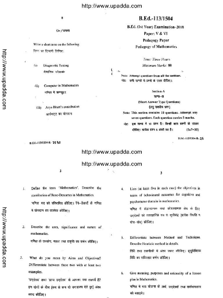 b Ed 1 Year Pedagogy of Mathematics 2018 | PDF
