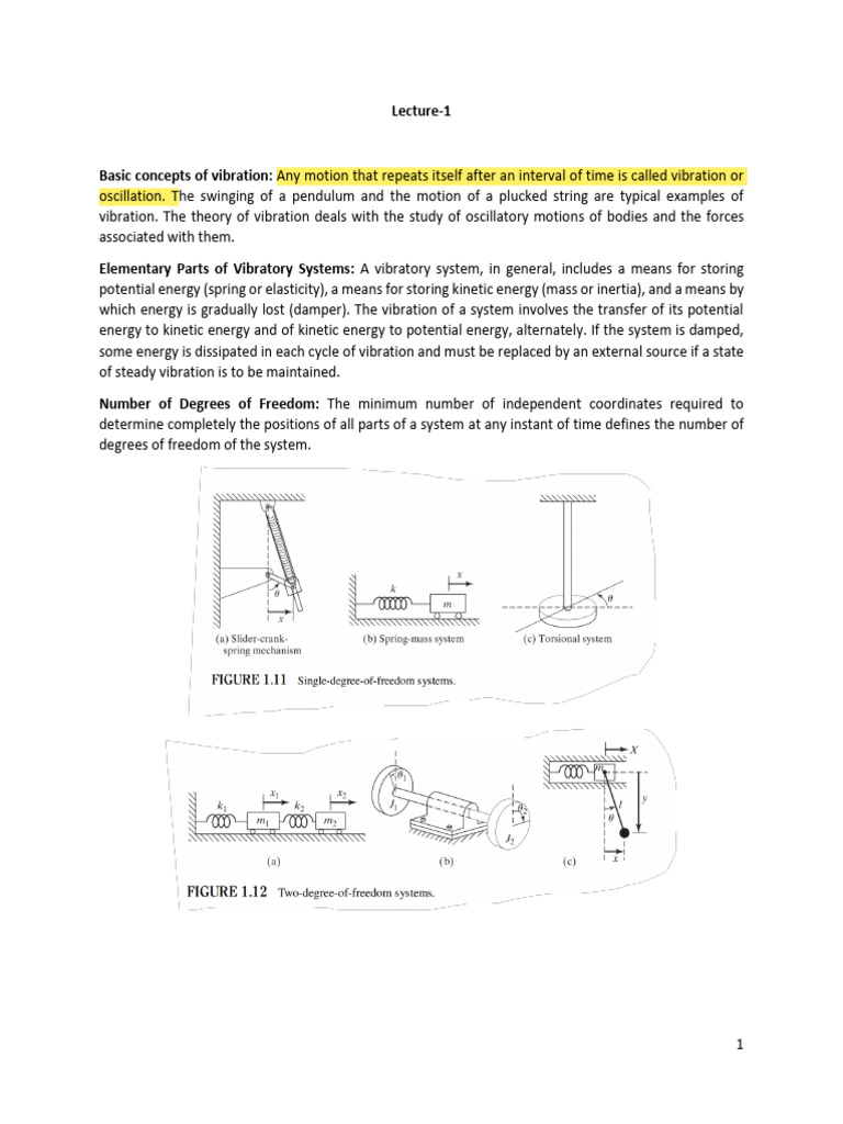 Mechanical Vibration Lec 1 | PDF | Oscillation | Damping