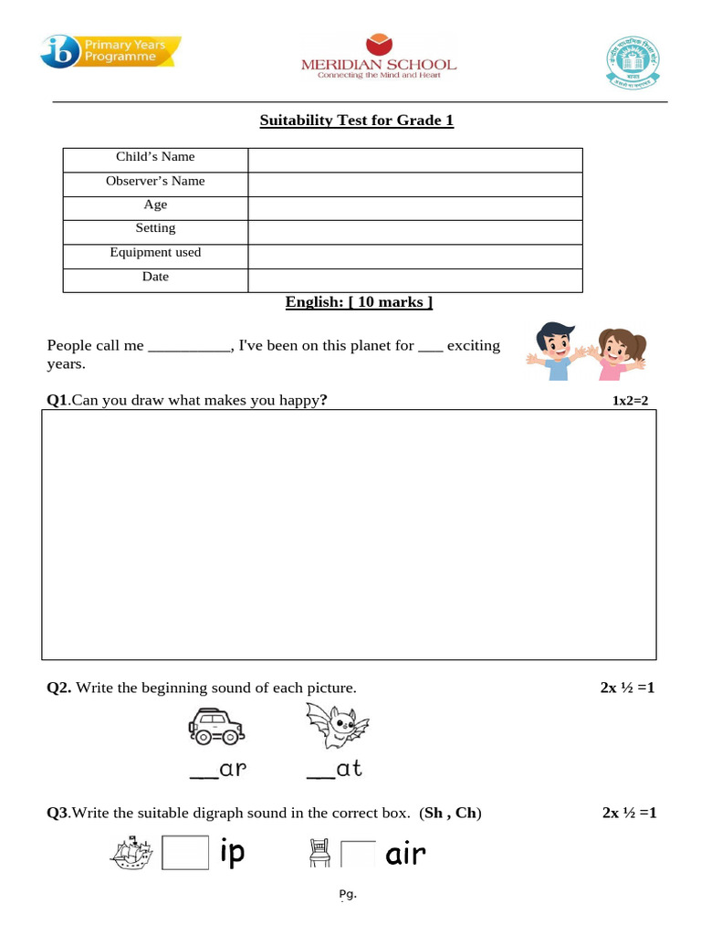 Grade 1 Suitability Test Template | PDF