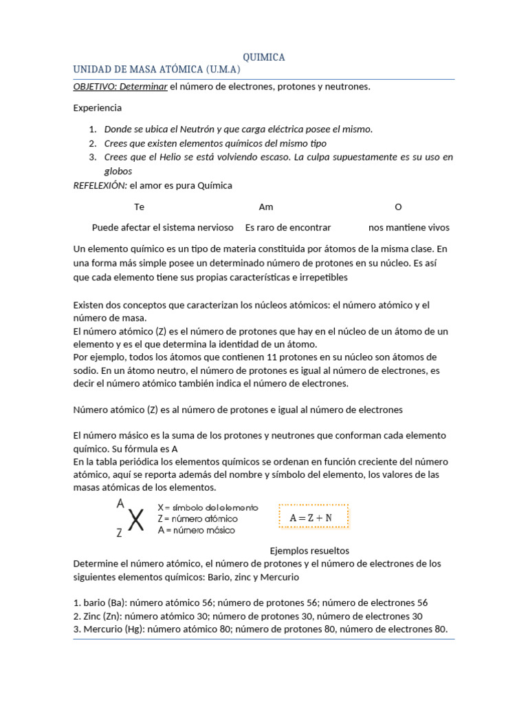 Unidad de Masa Atómica (U.m.a) | PDF | Métodos y materiales de enseñanza