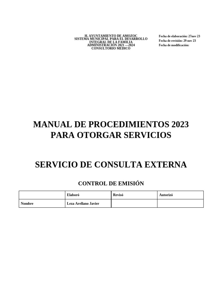 Manual de Procedimientos 2023 para Otorgar Servicios Servicio de ...